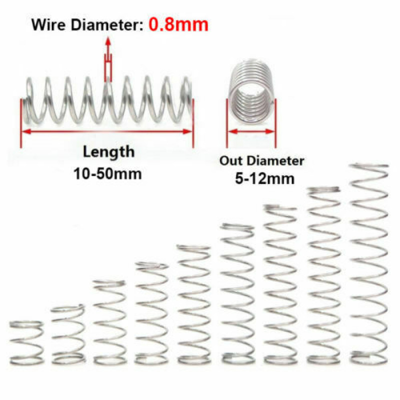 Stainlesss Steel 0.8mm Compression Springs – 10PCS Assorted Lengths (10 ...