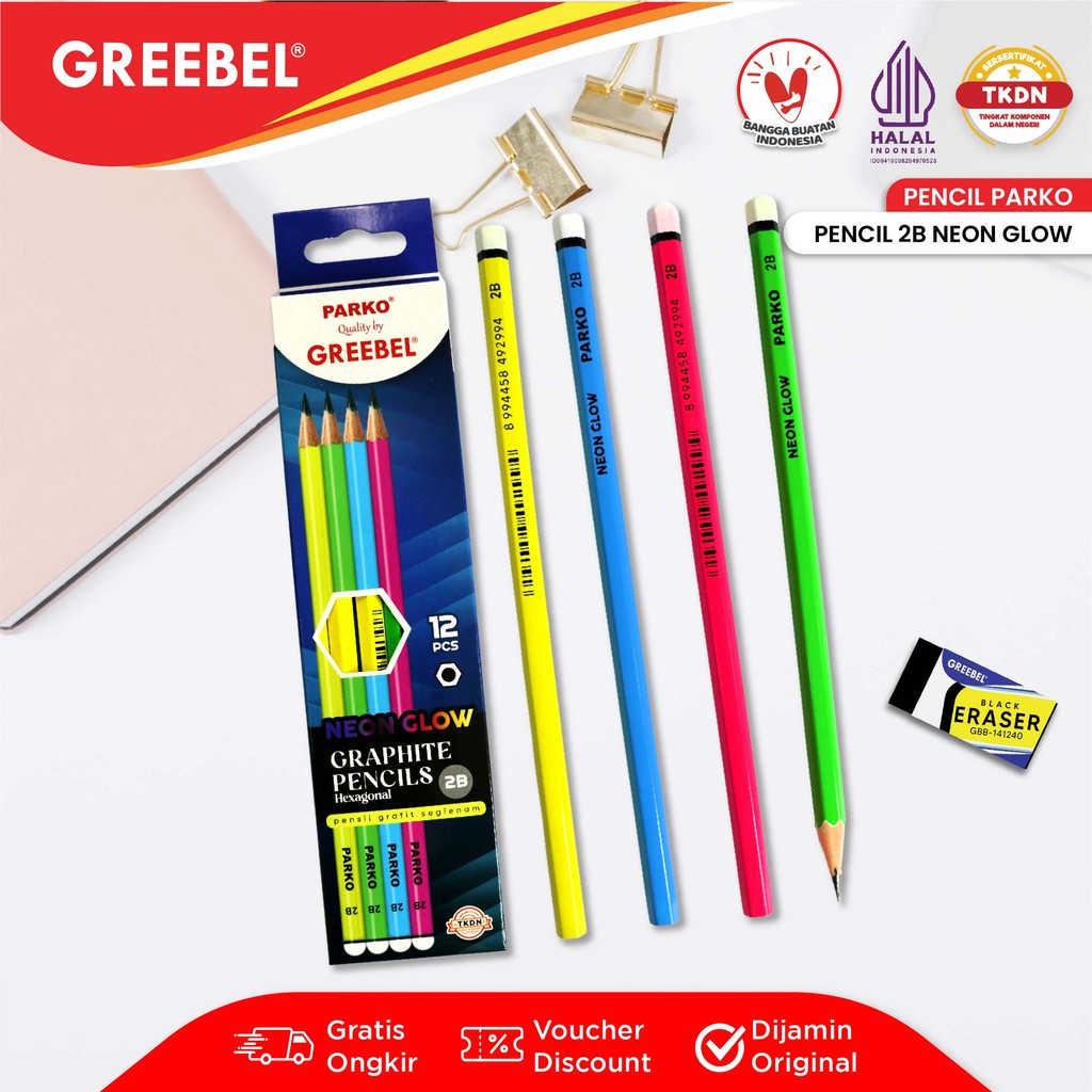 ParkKO 2B Neon Glow ดินสอไม้ (12 ชิ้น/เซ็ต) / นีออนกราไฟท์เขียนดินสอ ...