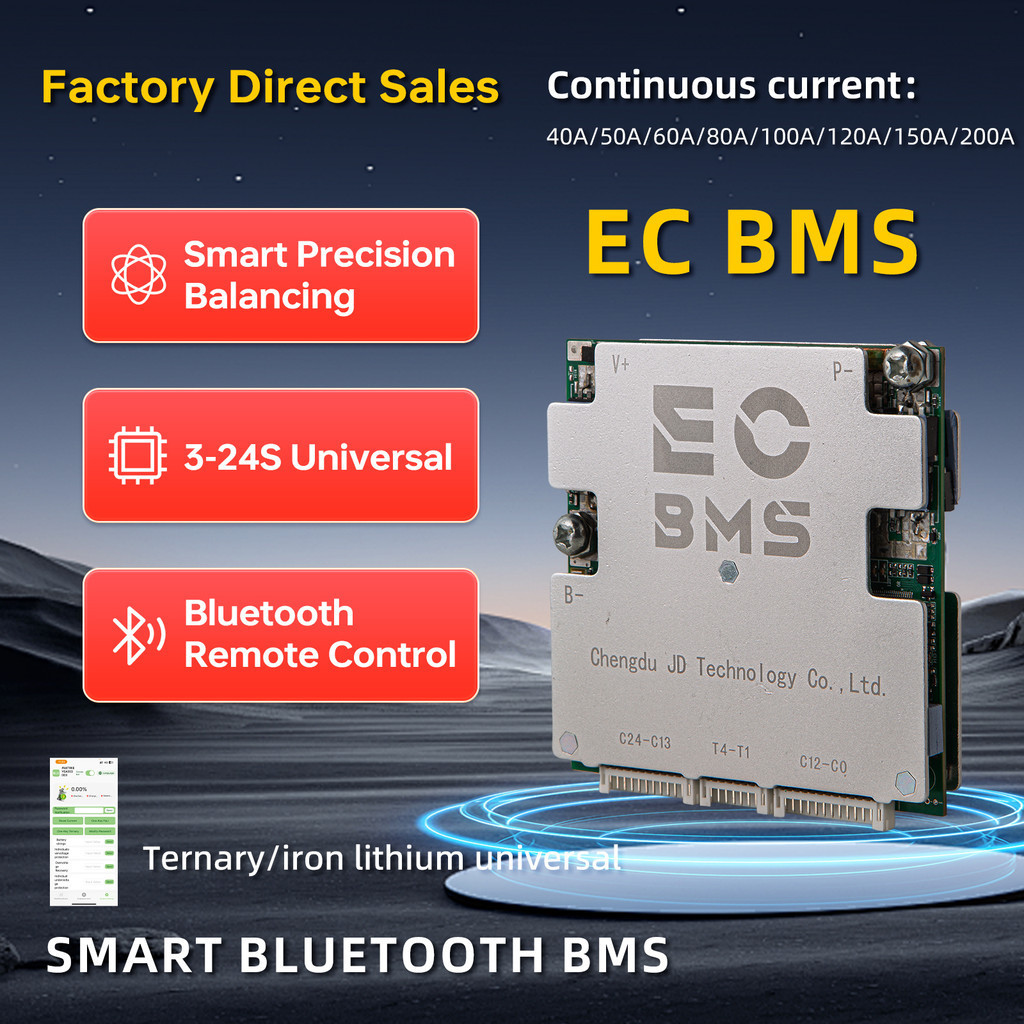 บอร์ดจัดการแบตเตอรี่ EC Smart BMS 4S-24S LiFePO4 Solar Bluetooth CAN Active Balancer 50-200A ...
