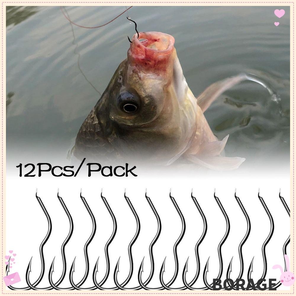 BORAG 12 ชิ้น/แพ็คตะขอตกปลา, Sharp Barbed เหล็กคาร์บอนสูงอัตโนมัติ Flip ...