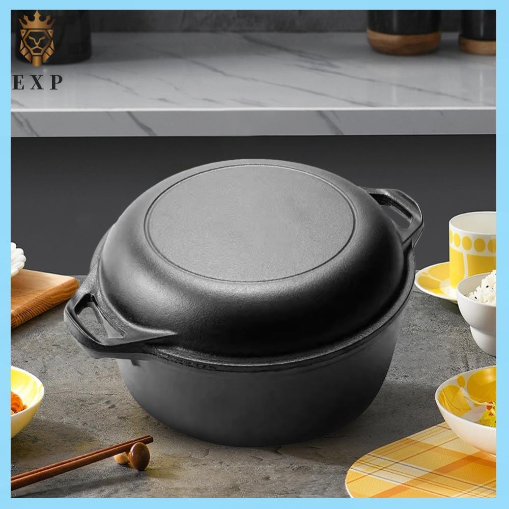 [explosion1.th] 2 in 1 เหล็กหล่อเตาอบดัตช์พร้อมที่จับคู่เตาอบดัตช์หม้อ Skillet ชุดเครื่องครัวสํา ...