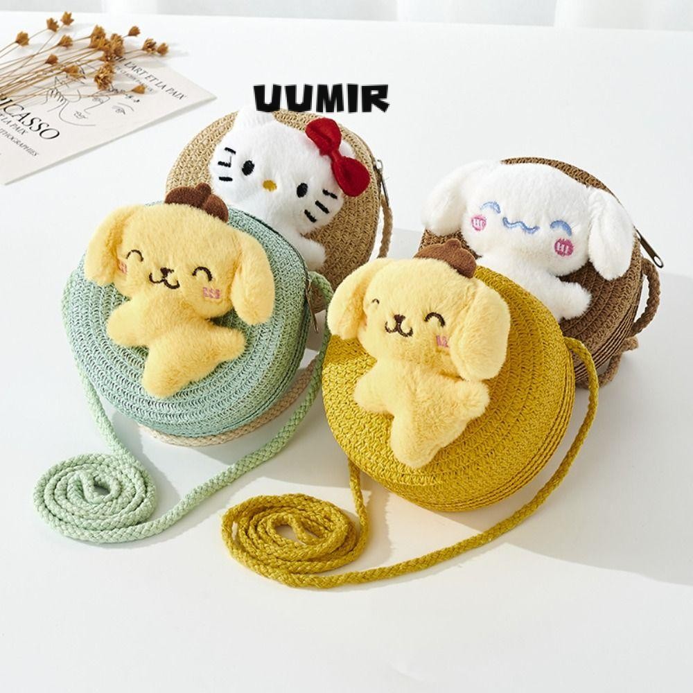 UUMIR Kuromi Straw Bag, Hello Kitty Purin Melody Straw Handbag, หวายทอ ...