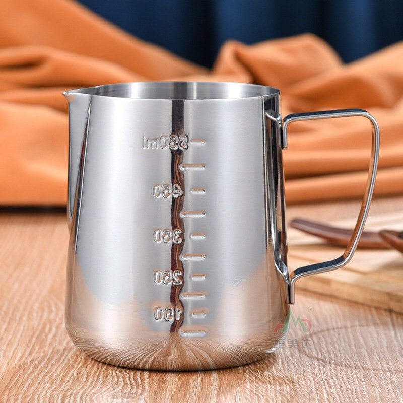 เหยือกตีฟองนม สีเงิน 350ml/600ml /1000MLพิชเชอร์ ถ้วยตีฟองนม สแตนเลส Stainless Milk Pitcher สเตน ...
