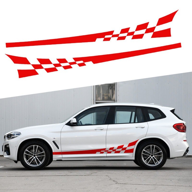 2PCS รถทั้งสองด้านสติกเกอร์ Racing checkerboard Flag Side Stripe Decal ...