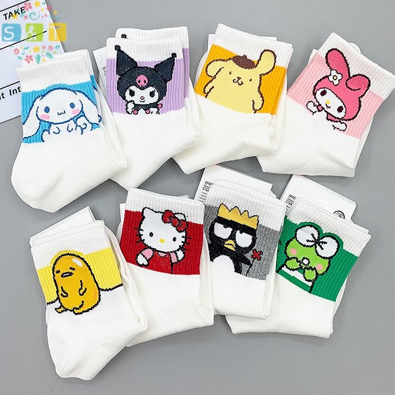 [S&T] Hello Kitty Medium Tube Socks Kuromi การ์ตูนสัตว์ Kawaii Sanrio ...