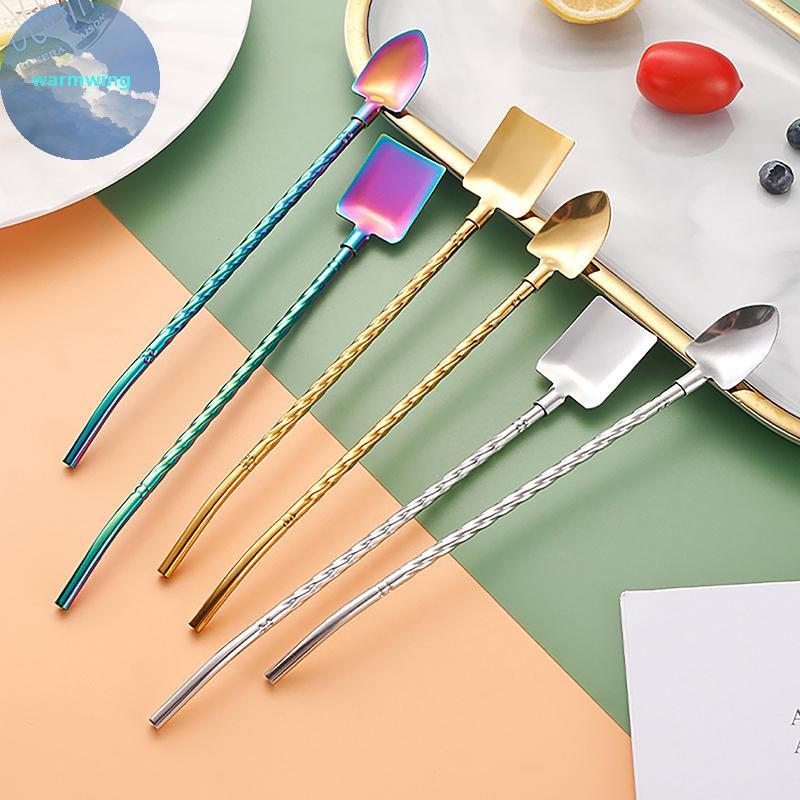 Warmwing 2In1Drinking Straws ช้อนสแตนเลสสร้างสรรค์หลอดดื่มแตงโมช้อนบาร์นมกาแฟกวนเครื่องมือ TH ...