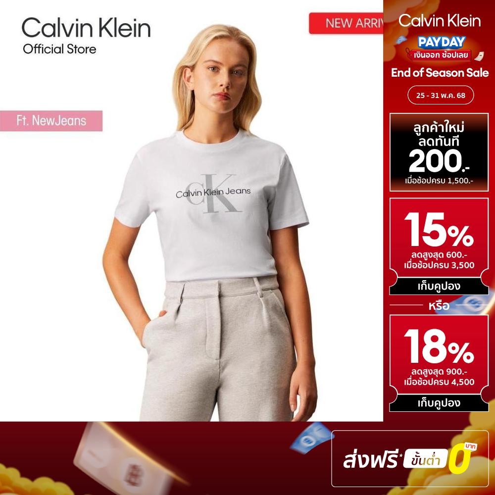 CALVIN KLEIN เสื้อยืดคอกลมผู้หญิง Monogram T-Shirt ทรง Regular รุ่น ...