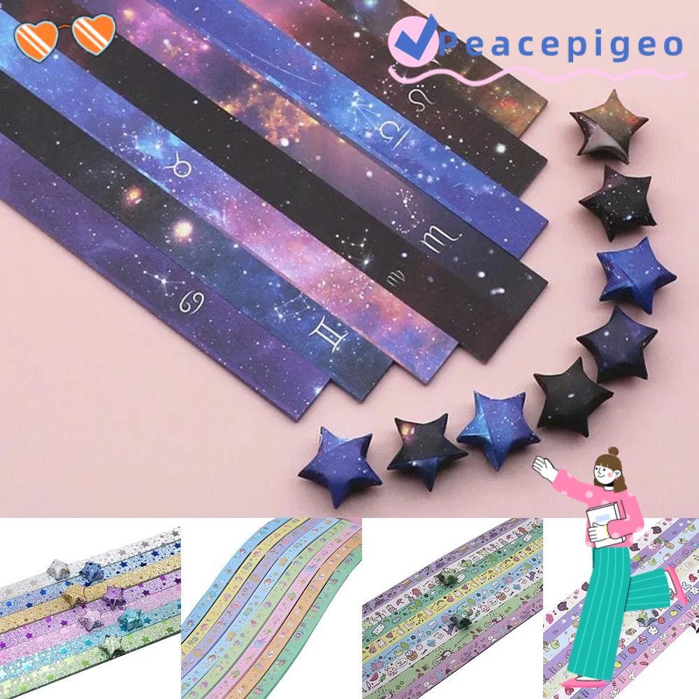 PEACEPIGEO แถบกระดาษดาว, ศิลปะหัตถกรรมด้านเดียวกระดาษ Origami, การ์ตูนน่ารัก Lucky Star สีสันพับ ...