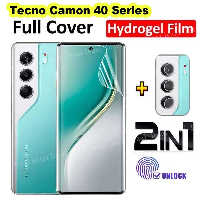2in1 ฟิล์มไฮโดรเจลเต็มรูปแบบ Tecno Camon 40 Pro Camon40 40Pro 4G 5G ...