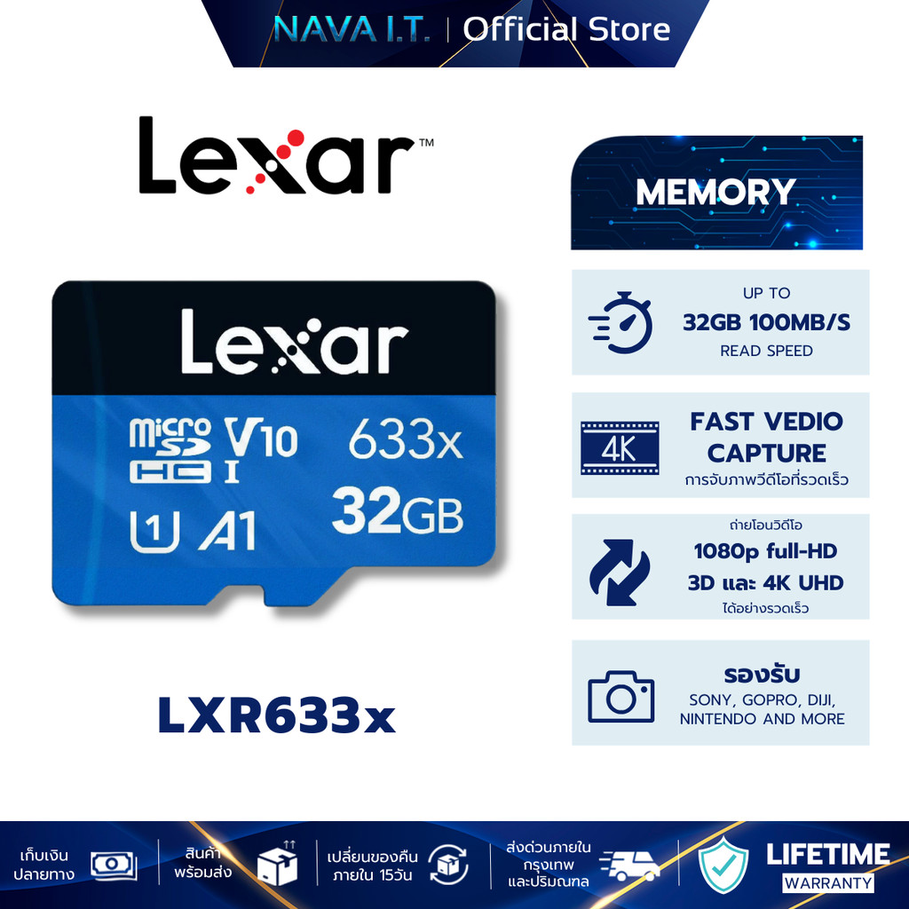 LEXAR MicroSD 633x ไมโครเอสดีการ์ด 32GB (No Adapter) | Shopee Thailand
