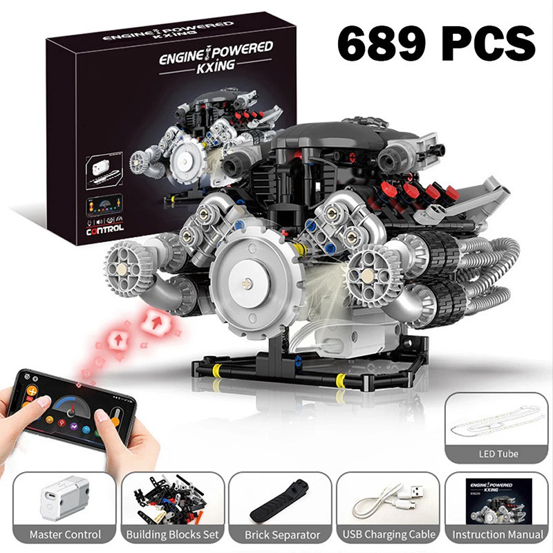 MOC ไดรฟ์ไฟฟ้า Supercar Valkyrie V8 เครื่องยนต์รุ่น Building Blocks ...