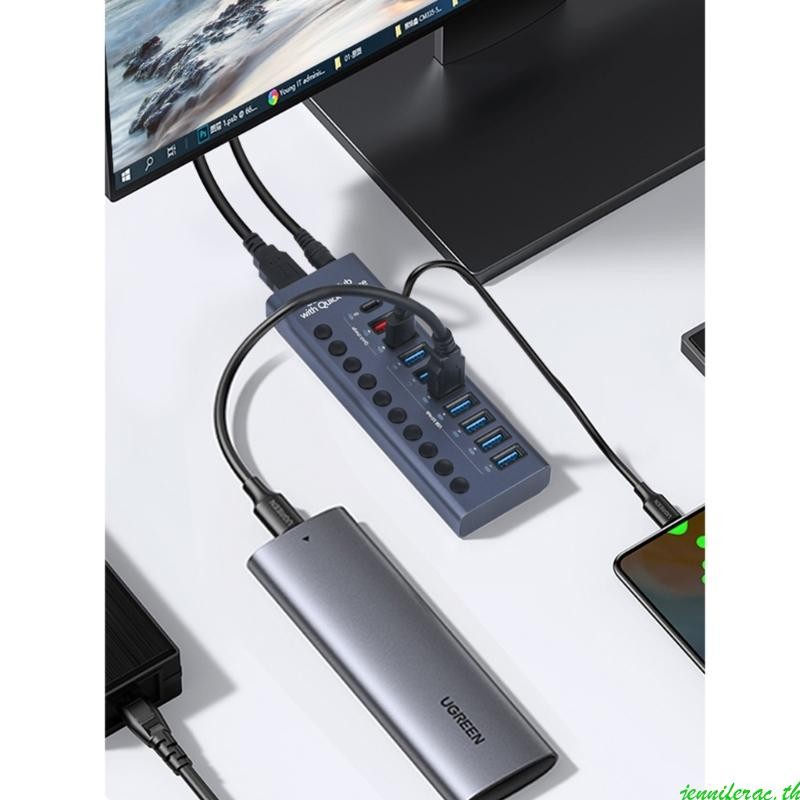 Jenniferac อลูมิเนียม USB C Hub Splitter 10 พอร์ต USB C Expander พร้อม ...