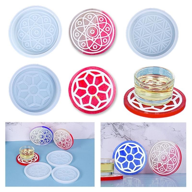 Flgo 1 3 ชิ้นซิลิโคนขนาดใหญ่รอบแม่พิมพ์ Non-Stick ดอกไม้รูปแบบ Coaster ...