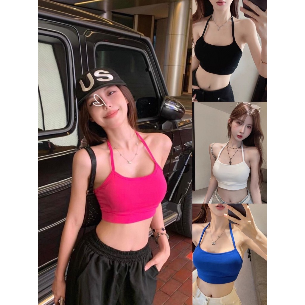 🍓shop_mkl🍓 เสื้อคล้องคอ แฟชั่น สายเดี่ยว ดีเทลสายห้อยคอ มีฟองน้ำในตัวเสื้อผู้หญิง ใส่เที่ยว ...