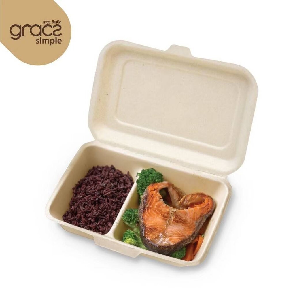 GRACZ กล่องอาหาร 2 ช่อง B002 ขนาด 1000 ml. 9 นิ้วแพ็ค 50 ใบ ไบโอชานอ้อย ...