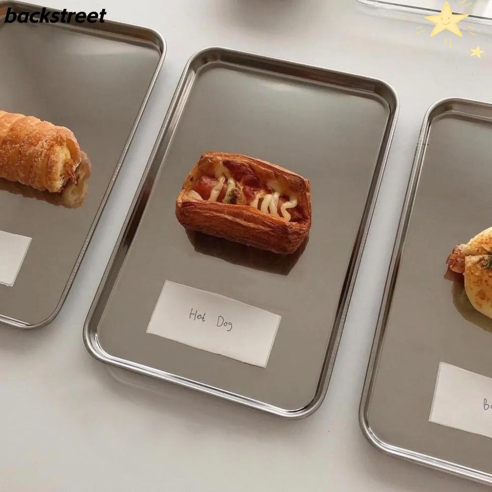 BACKSTAGE Storage ถาดตื้น, จานขนมเค้กโลหะสีเงิน, คุณภาพสูง 304 บนโต๊ะ ...