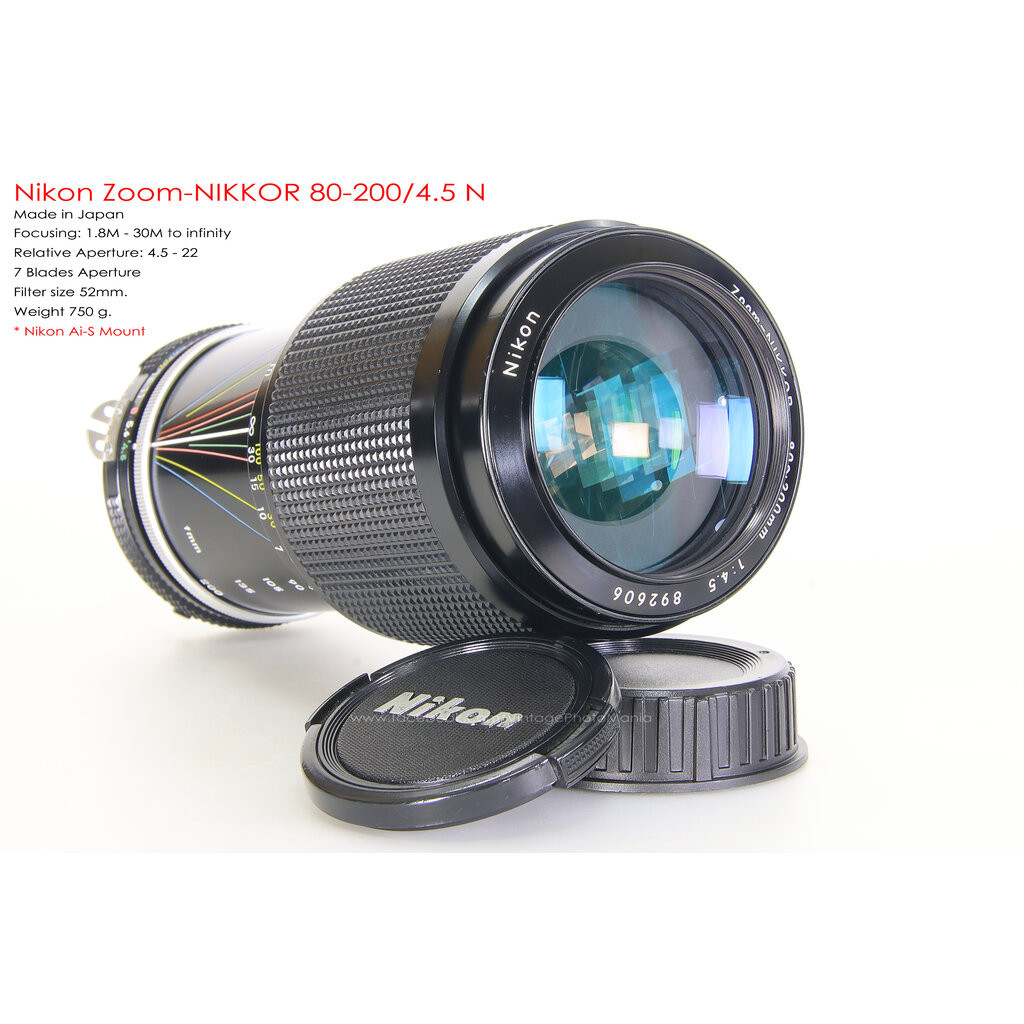Nikon Zoom-Nikkor 80-200/4.5 N *Nikon Ai-S Mount เลนส์ซูมมือหมุนระยะไกลคมๆจากนิค่อน | Shopee ...