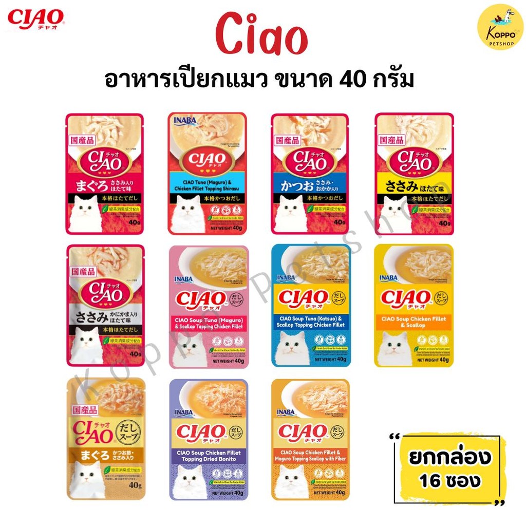 (ยกกล่อง) CIAO Pouch อาหารเปียกสำหรับแมว อาหารเปียกแมวเชา ขนาด 40g. ยกกล่อง 16 ซอง | Shopee Thailand