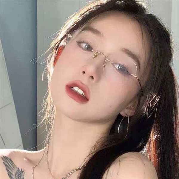 แว่นสายตา แว่นกรองแสง Jennie Frameless Cut Edgeแว่นตากันแดดหญิง ...