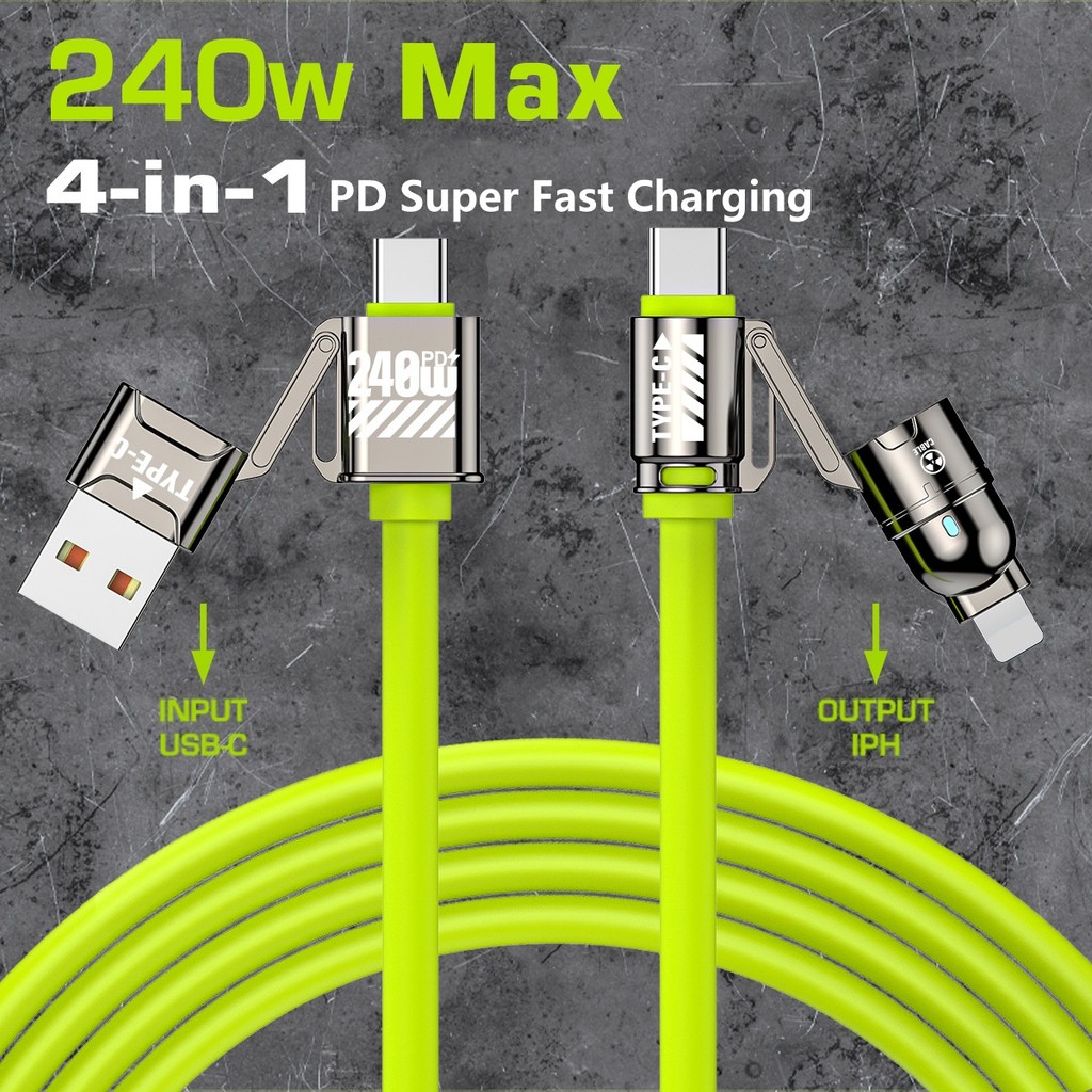 240W High-power 4 IN 1 Super Fast Charging Data Cable สังกะสีอัลลอยด์ ...