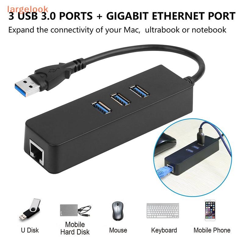 [largelook] 3 พอร์ต USB 3.0 Gigabit Ethernet Lan RJ45 Network Adapter ...