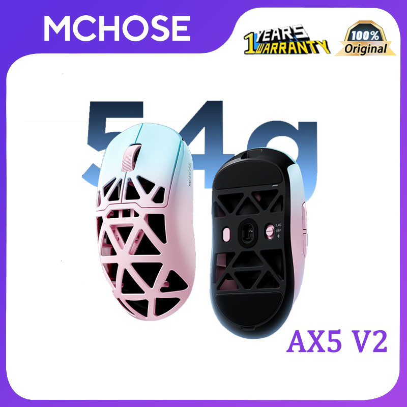 MCHOSE AX5V2 เมาส์เกมไร้สายโลหะผสมแมกนีเซียมสามโหมด, PAW3950, อัตราคืน 8K คู่, 42000DPI, เมาส์ ...