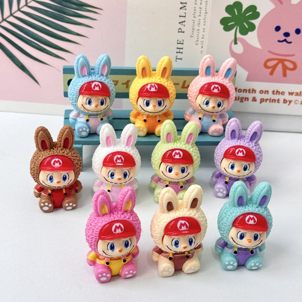 10 ชิ้นสีทึบ Super Mario Labubu 3D เรซิ่น Charms สําหรับ DIY (7-287 ...