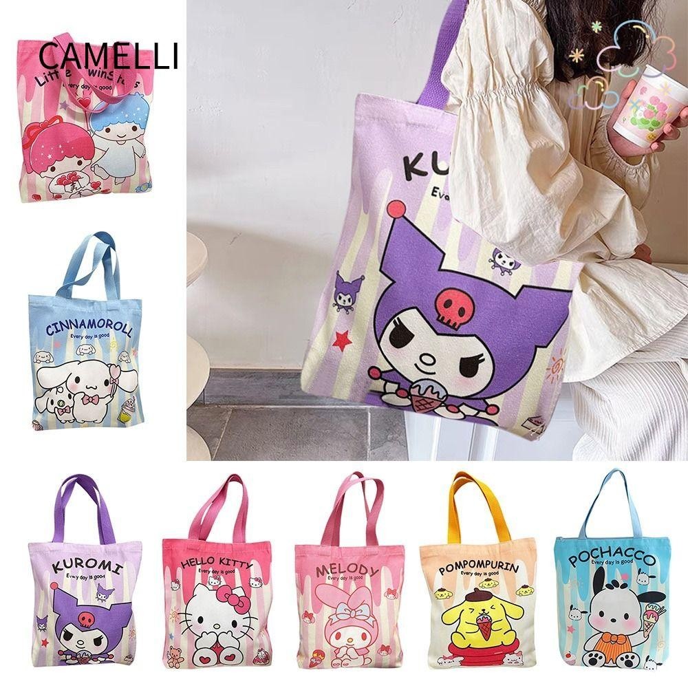 กระเป๋า tote CAMELLI ลายการ์ตูน Kuromi ขนาดใหญ่ สะพายได้หลายแบบ เหมาะ ...