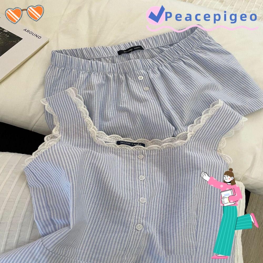 PEACEPIGEO ชุดนอนลาย,ชุดสูทเดี่ยวแขนกุด,แฟชั่นลูกไม้สีฟ้าชุดราตรีสาว | Shopee Thailand