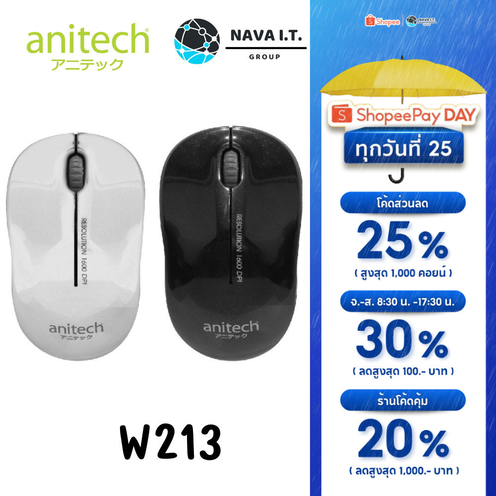 🛵มีส่งด่วน💨 ANITECH W213 WIRELESS MOUSE เมาส์ไร้สาย รับประกัน 2 ปี ...