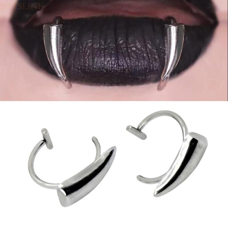BAYSLI 1 คู่คลิปบน Fang Lip Cuffs สแตนเลส Elegant Lip Studs อุปกรณ์ ...
