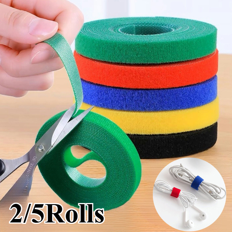 2/5ม้วนสองด้านตะขอและสายรัดห่วง Self-Gripping Fastener Cable Ties ปรับ ...