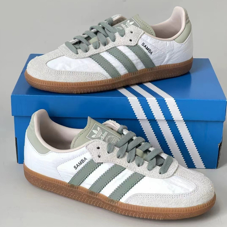 รองเท้าบอร์ดต่ำดูดซับแรงกระแทก Adidas Samba OG สีขาวเขียว LCYW RTPJ ...