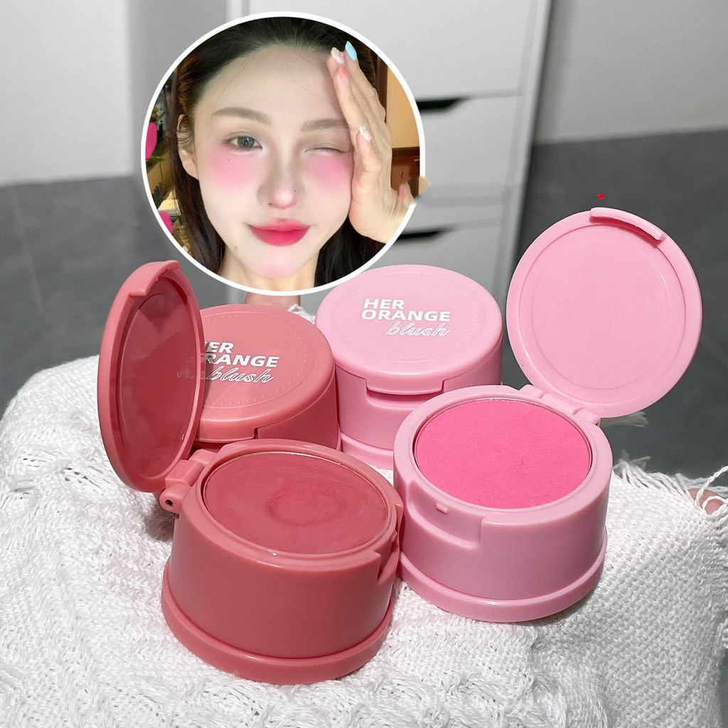 HER ORANGE Powder Puff Blush ติดทนนานเม็ดสีแบบพกพาธรรมชาติพร้อมกระจก ...