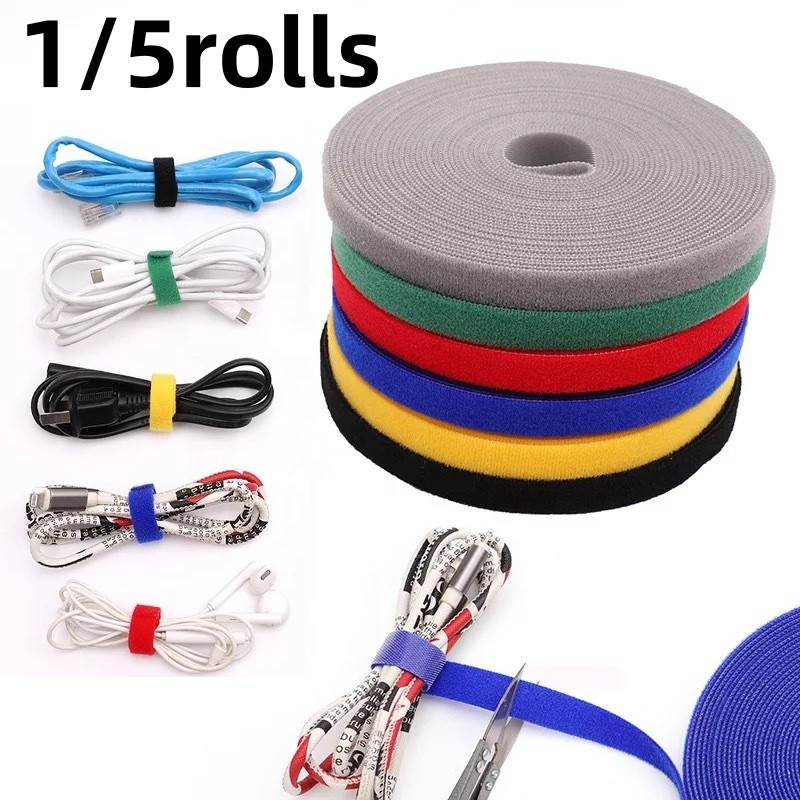 1/5ม้วนสองด้านตะขอและห่วงสายรัด Self-Gripping Fastener Cable Ties ปรับ ...