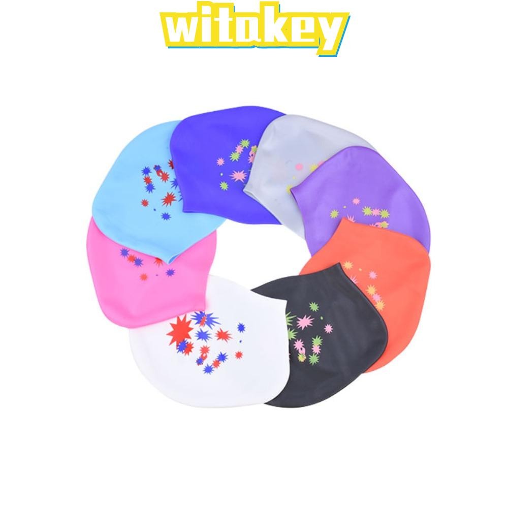 หมวกว่ายน้ำซิลิโคน WITAKEY สำหรับผมยาว ขนาดใหญ่ ลายดาว ยืดหยุ่น กันน้ำ Lady | Shopee Thailand