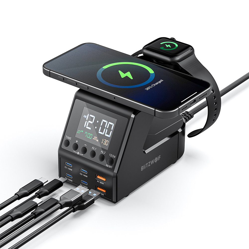 [GaN]Blitzwolf BW-FW10 240W 10-in-1 Wireless Alarm Clock Charger 2USB ...