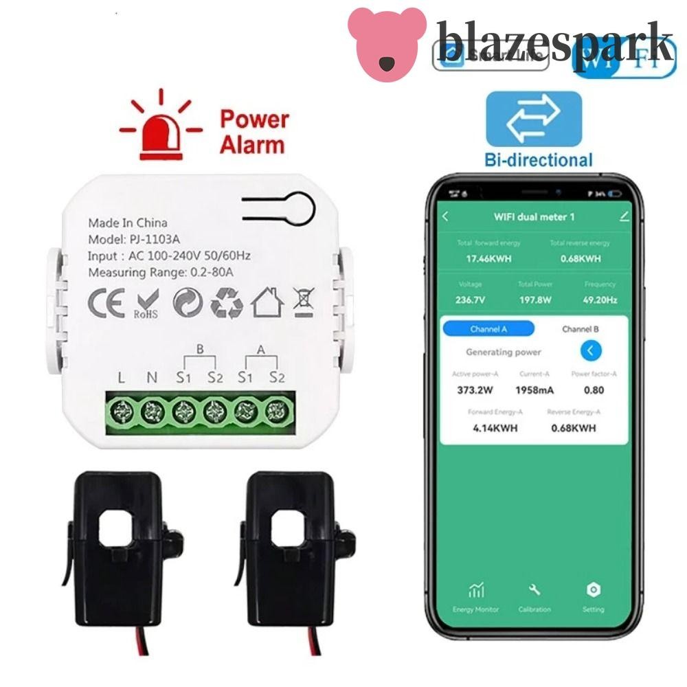 BLAZESPARK WiFi สมาร์ทไฟฟ้าเมตร, AC110V/240V พร้อม Buzzer Alarm เกณฑ์ App Monitor, Clamp ...