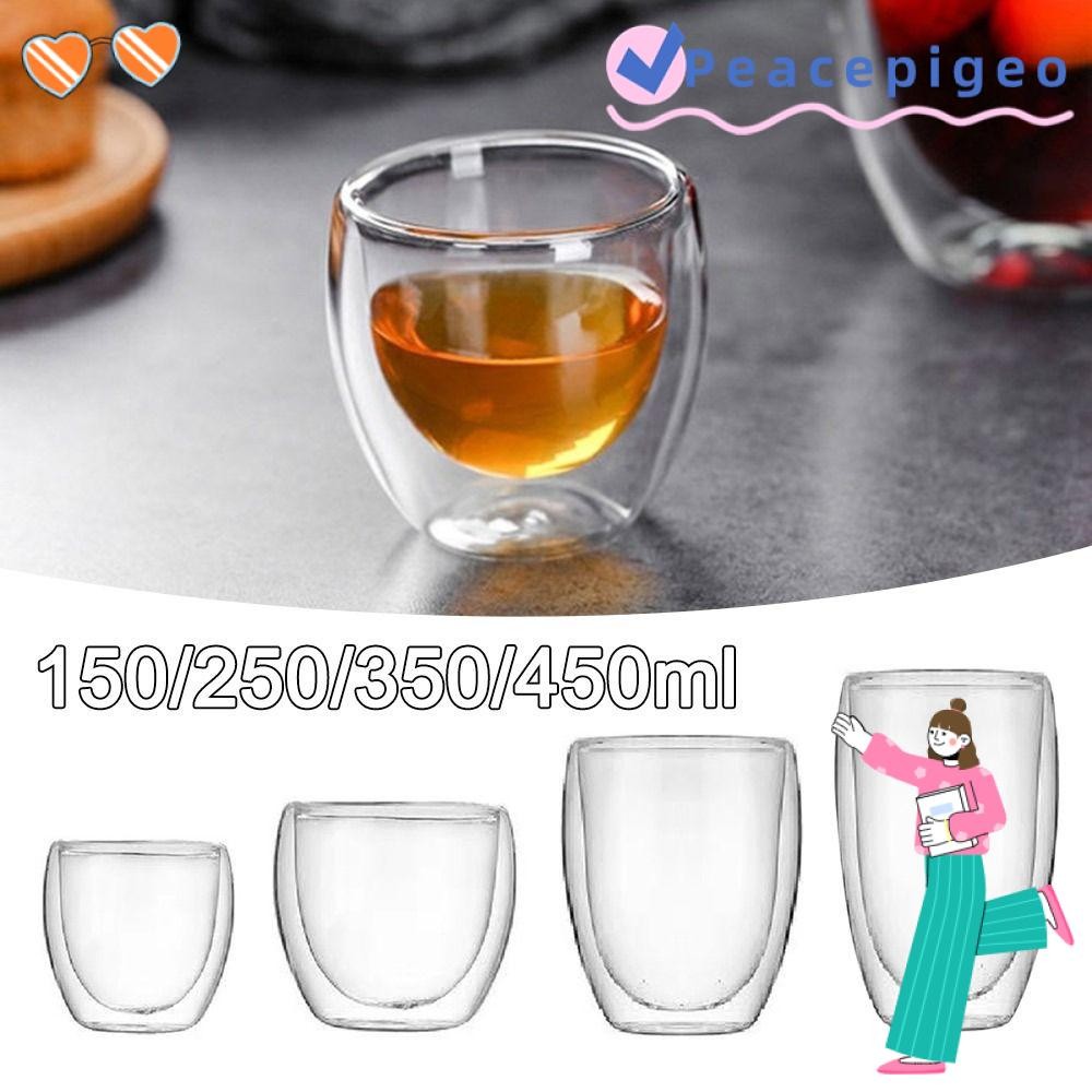 PEACEPIGEO 150/250/350/450ml ถ้วยแก้วสองชั้น, Drinkware ถ้วยกาแฟโปร่งใสทนความร้อน, แก้ว ...