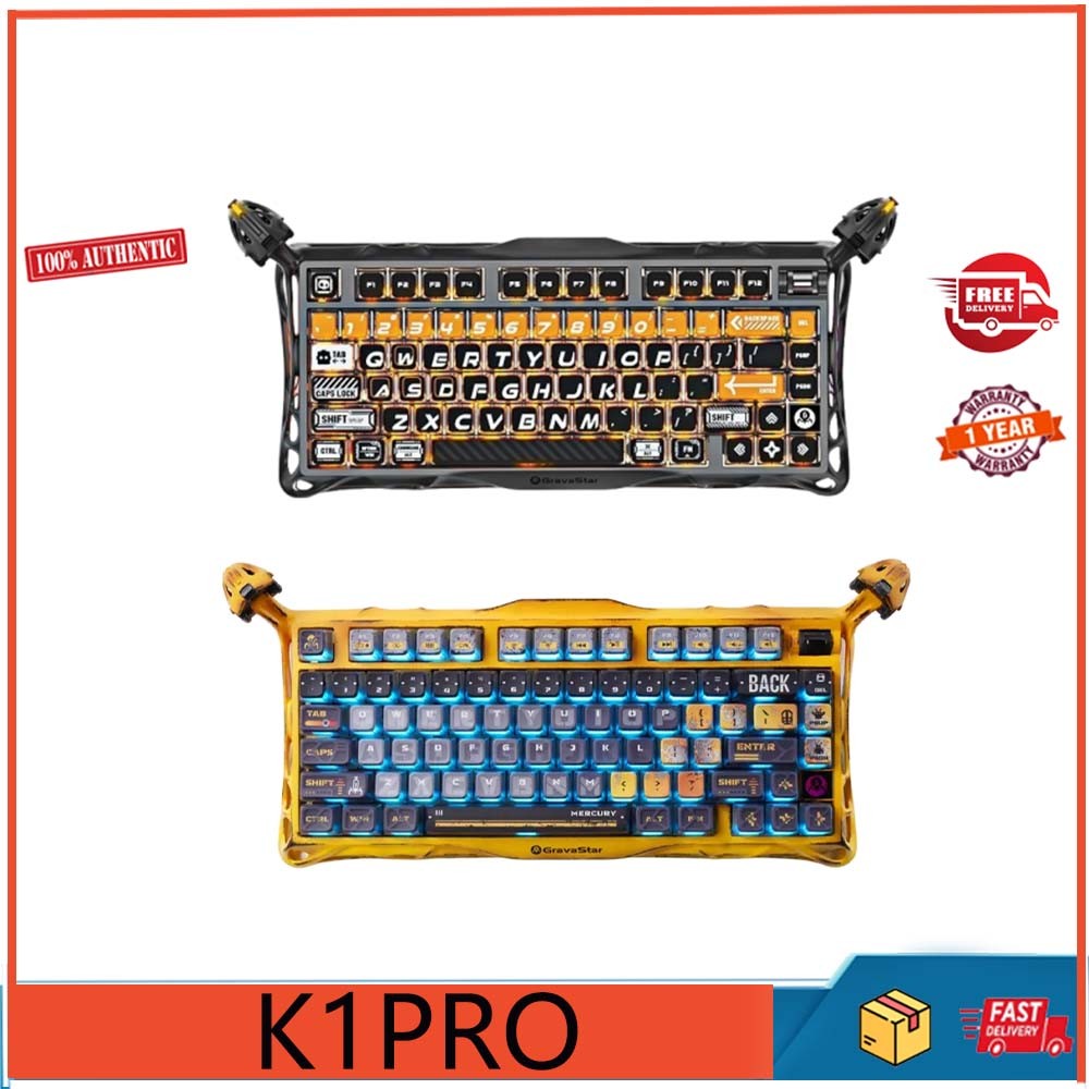 GravaStar K1PRO สีส้มร้อน/Battle Damage สีเหลืองสามโหมดที่กําหนดเอง RGB คอมพิวเตอร์ไร้สายเกม ...