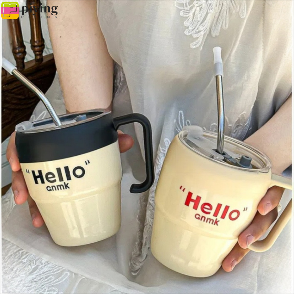 PIYING ถ้วยกาแฟเย็น, สูญญากาศผนังคู่พร้อมหลอดและแก้วกาแฟ Handlle, Ins สแตนเลส 400ml ฉนวนแก้ว ...