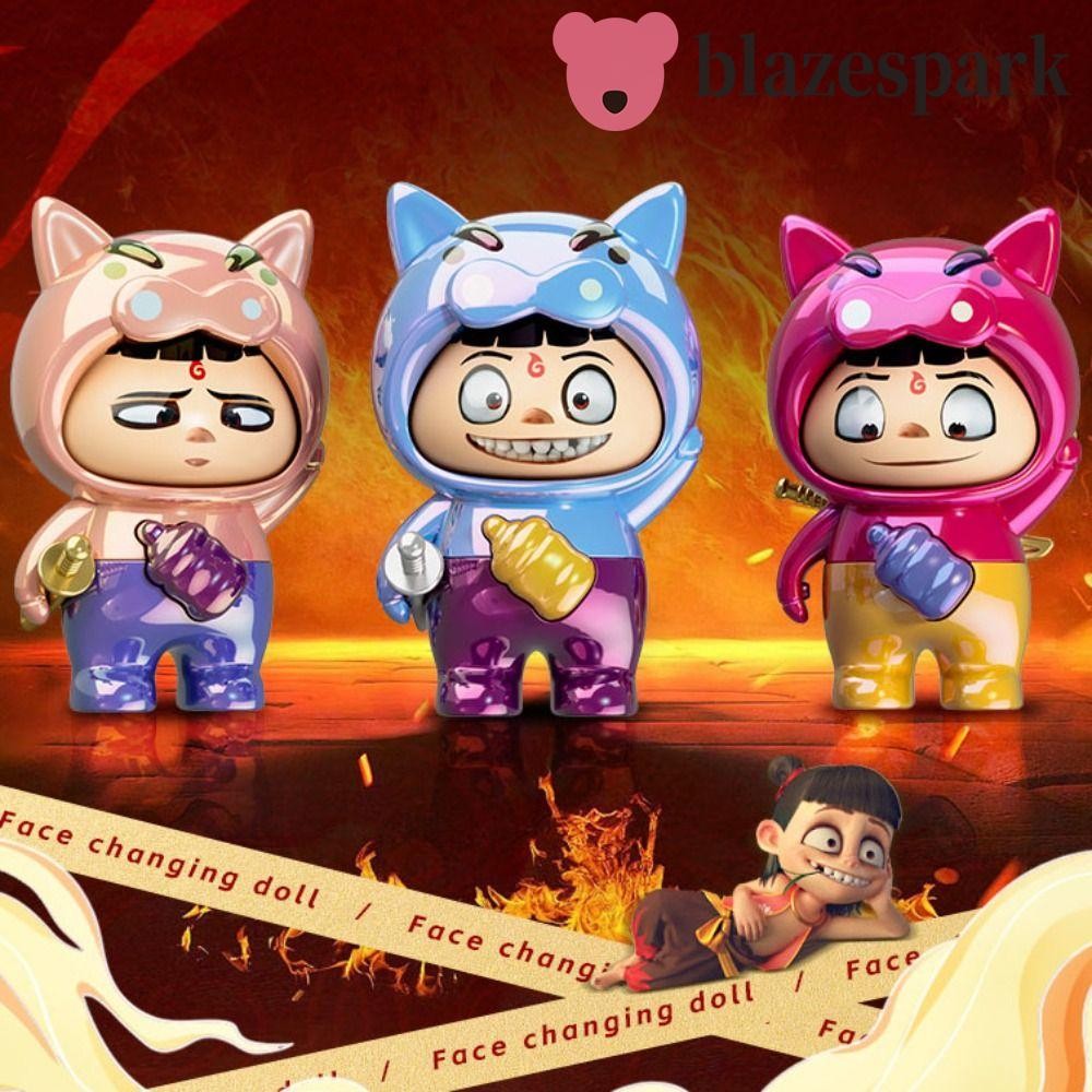 BLAZESPARK NeZha2 ตุ๊กตาเปลี่ยนหน้า, 4 ใบหน้า DIY หัตถกรรม NeZha Face แต่งหน้าของเล่น,สะสมมินิ ...