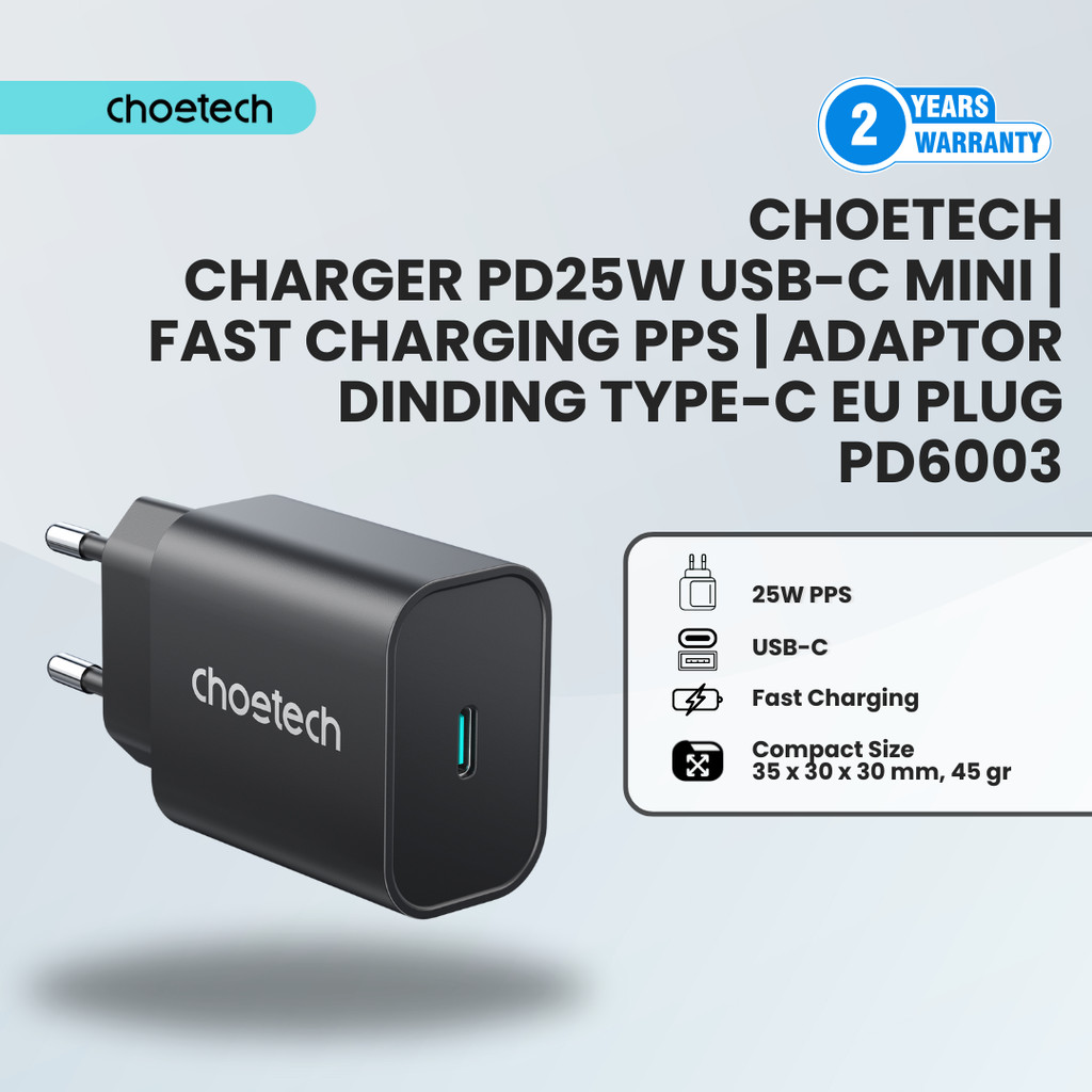 เครื่องชาร์จ USB-C Choetech Mini PD25W | การชาร์จอย่างรวดเร็ว PPS | Type-C EU Plug PD6003 อะแดป ...