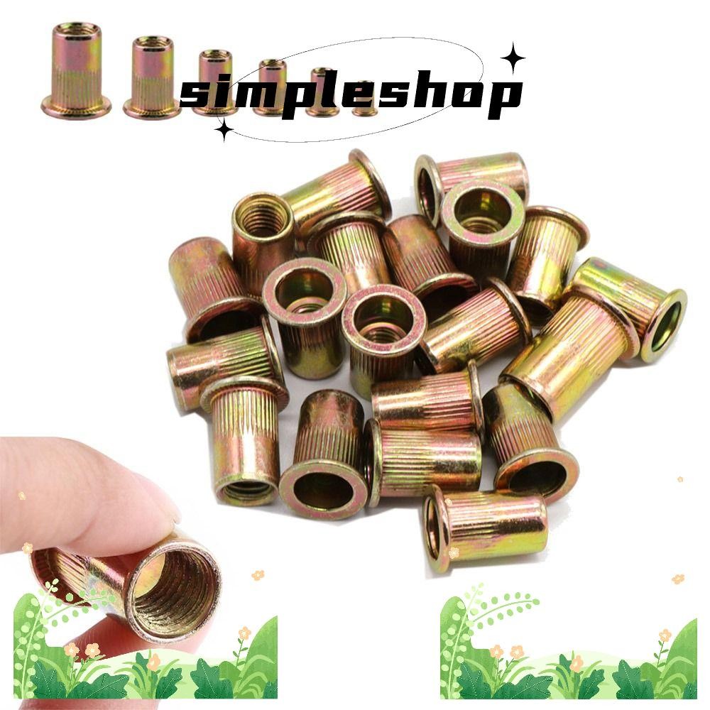 SIMPLESHOP 10 ชิ้นเหล็กคาร์บอน Rivnut, ชุดเครื่องมือ M3 M4 M5 M6 M8 M10 M12 หัวแบน Rivnut ...