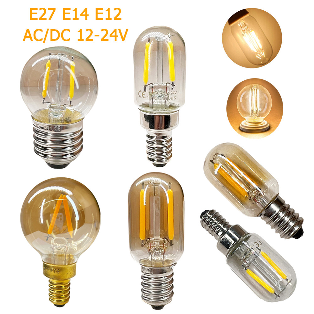 Fastการจัดส่งE27 E14 E12 หลอดไฟLED AC/DC 12V-24V Vintage Led Filamentหลอดไฟ 1W G40 T22 Retroไส้ ...
