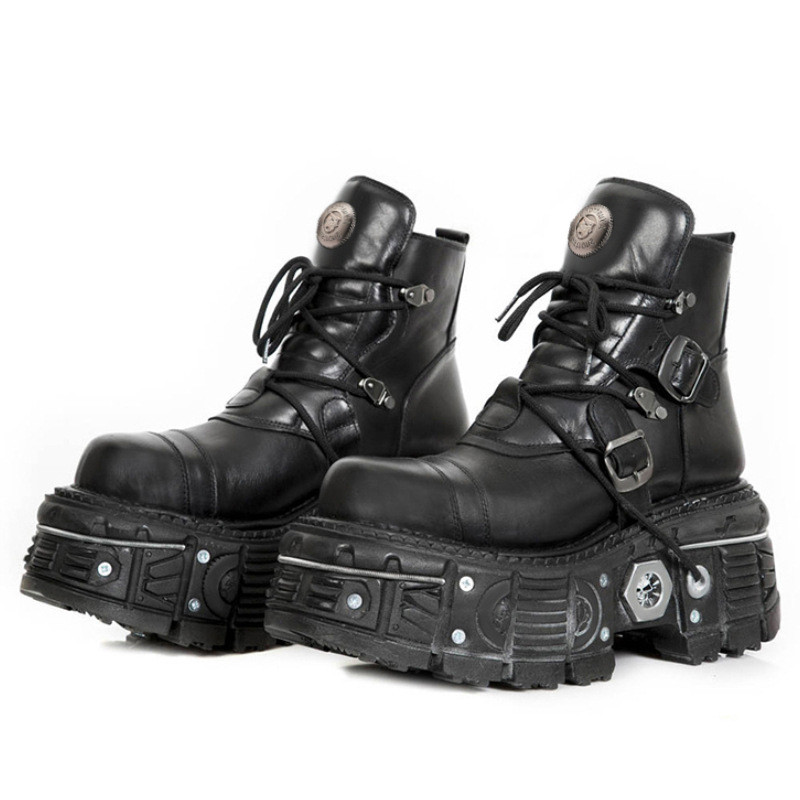 Unisex Vintage โลหะ Martin Boot หนัง Handmade Punk รองเท้าสั้นรองเท้ารถ ...