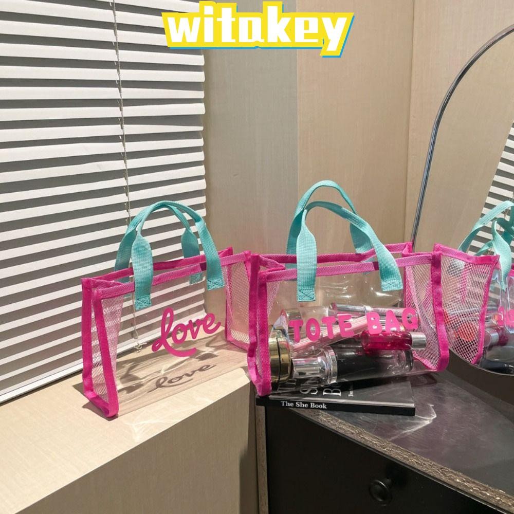 WITAKEY กระเป๋าโท้ตตาข่าย, กระเป๋าสะพาย PVC โปร่งใส, กระเป๋าถือชายหาดลําลองน้ําหนักเบาทรง ...