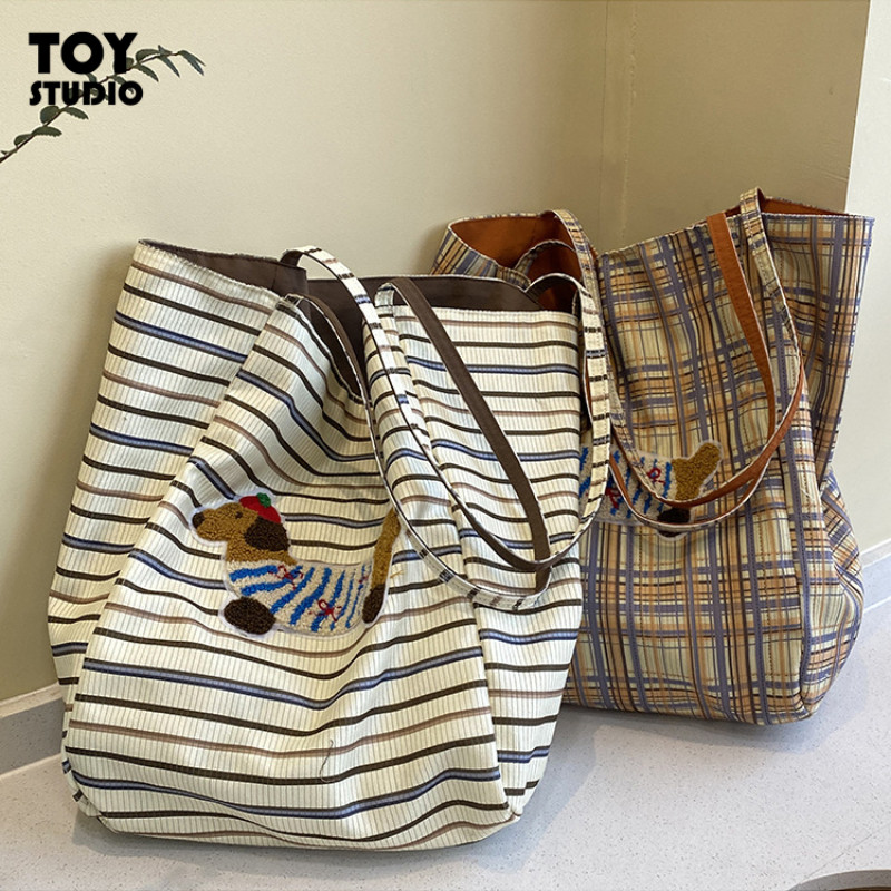 Tote Bag ins Puppy Plaid Double-Sided Cloth Bag Canvas Bag กระเป๋าสะพาย ...