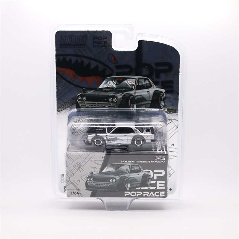 Pop Race 1:64 Skyline GT-R Hakosuka V8 Drift Silver Shark Enigma Blister Card Ver รถโมเดลDiecast ...