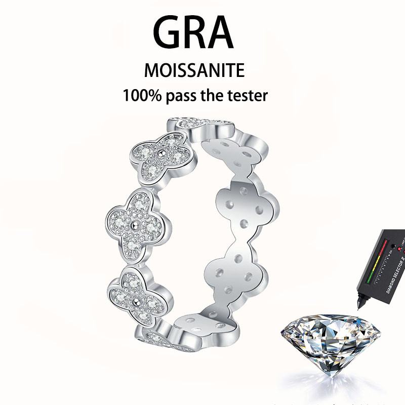 ใบรับรอง GRA ติดแหวน มอยซาไนต์ 1ct มอยซาไนต์, โคลเวอร์สี่ใบแฟชั่น S925 แหวนแพลทินัมเคลือบด้วย ...